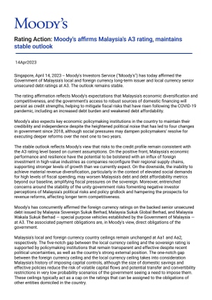 Rating Action: Moody's affirms Malaysia's A3 rating, maintains stable ...