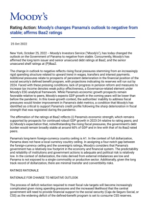 Rating Action: Moody's changes Panama's outlook to negative from stable ...