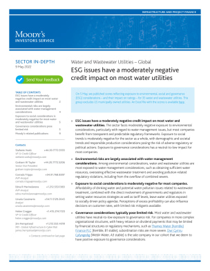 ESG issues have a moderately negative credit impact on most water ...