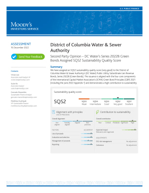 Second Party Opinion – DC Water's Series 2022B Green Bonds Assigned ...