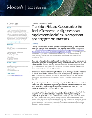 Transition Risk and Opportunities for Banks: Temperature alignment data ...