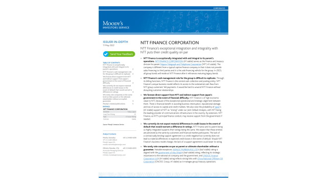 NTT FINANCE CORPORATION | Moody's Events